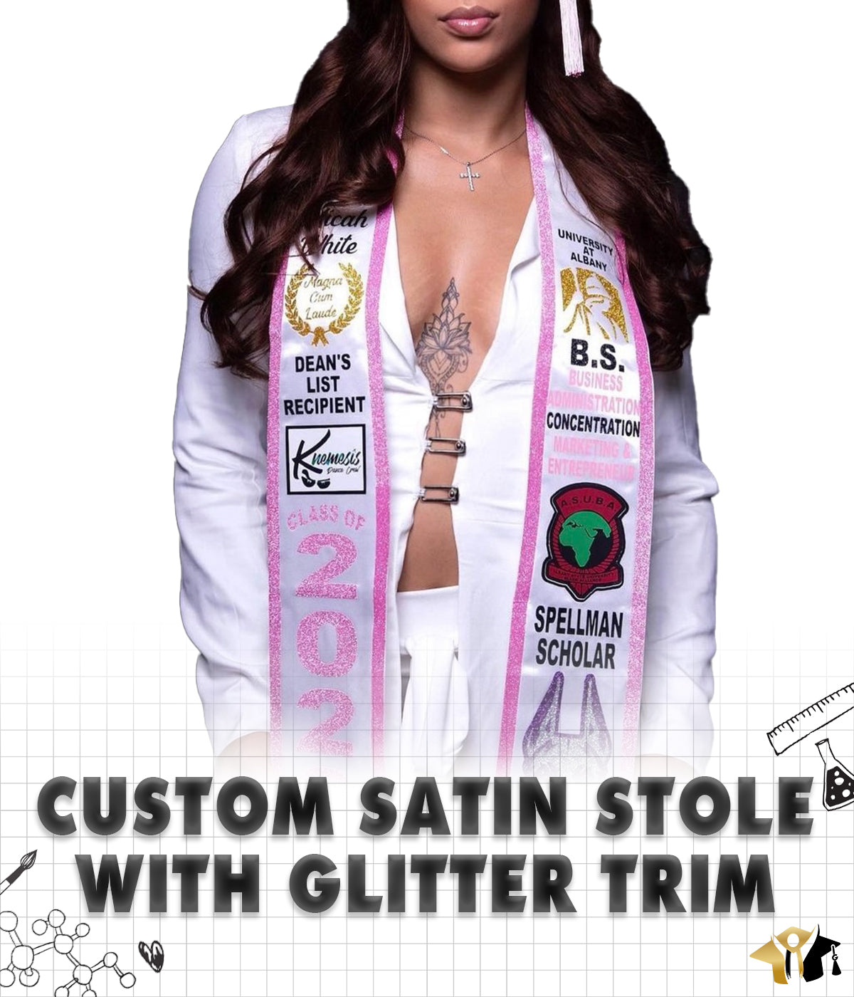 Custom Satin Graduation Stole with Glitter Trim – gradology